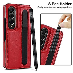 Case Compatible with Samsung Galaxy Z Fold 3 5G Wallet Case with S Pen Holder&Card Holder Kickstand, Women Men Leather Wallet Phone Case for Z Fold 3 Red