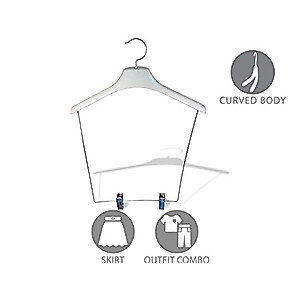 Petite White Plastic Display Hanger with 12" Drop Bar & Clips in 15" Length X 1 1/2" Thick with Chrome Hardware, 1 Hanger