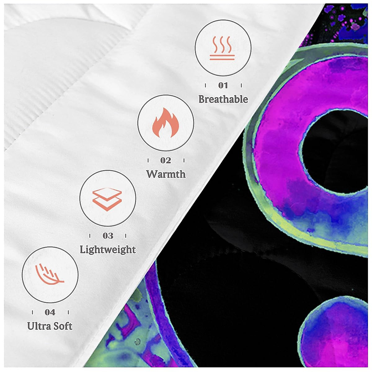 Sleepwish Colorful Yin Yang Full Size Comforter Set Purple Turquoise Bedding Set 4 Pieces Psychedelic Splash Bubbles Bed Set with 2 Pillow Cases 1 Cushion Cover