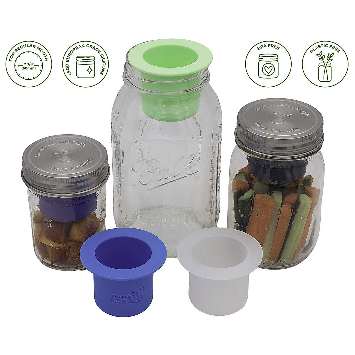 Mason Jar Lifestyle Divider Cup For Salads, Dips, and Snacks. Plastic Free Bento Lunch Container(Charcoal Gray, Regular Mouth)