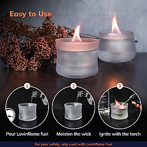 LOVINFLAME 2 PCS Mist Glass Slim Candle and Ethanol-Free 1 Liter Fuel Bundle, Wind Resistant Mini Fire Pit for Balcony and Patio Decor