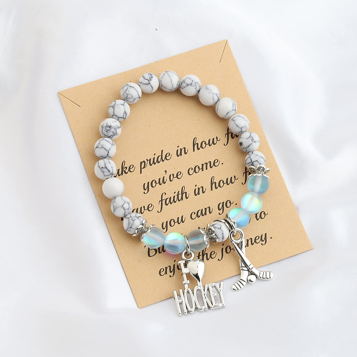 FUSTMW Hockey Charm Bracelet Ice Hockey Players Inspirational Gift Hockey Jewelry Gifts for Her (Hockey Charm Bracelet)