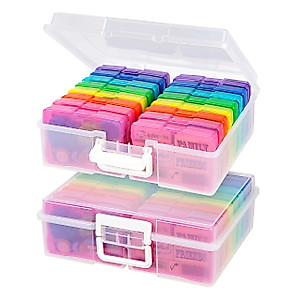 IRIS USA 4" x 6" Photo Storage Craft Keeper, 2 Pack, Main Container with 16 Organization Cases For Pictures, Crafts, Scrapbooking, Stationery Storage, Protection and Organization, Multi-Color/Clear