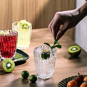 Vintage Juice Glasses 7.9 oz. set of 6 from 1500 C Tabletop Stripe Cup Old Fashion Tumbler Antique European Style woman Drinking Water Glassware Whiskey Iced-tea Beverage Milk Soda Coke for Home