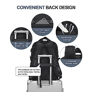 Travel Laptop Carry on Backpack for Women Men, Airline Flight Approved Waterproof 14 Inch Laptop Backpack, Casual Daypack College Personal item Bag Rucksack with USB Charging Port for Business, Black