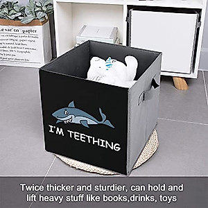 Teething Shark Canvas Collapsible Storage Bins Cube Organizer Baskets with Handles for Home Office Car