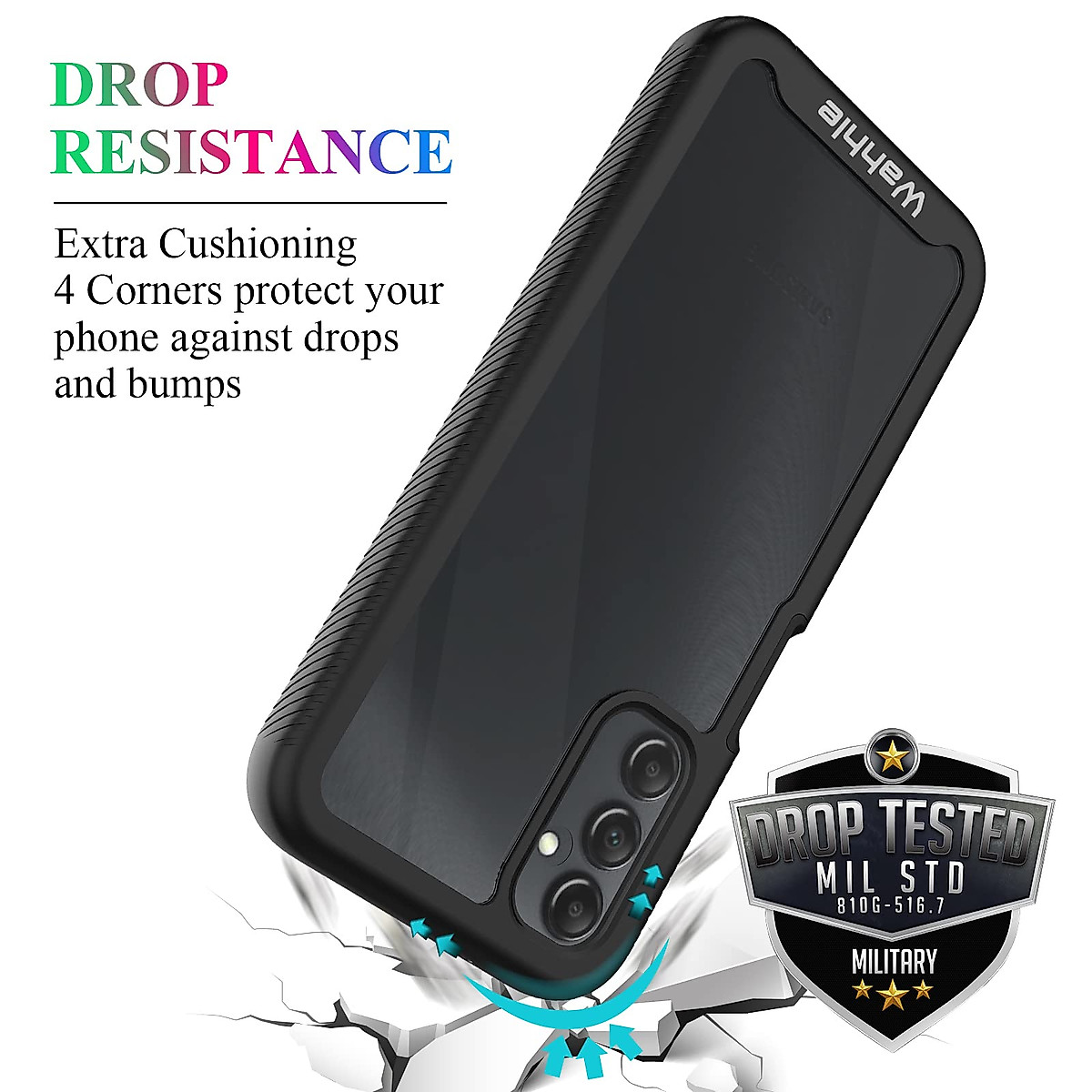 wahhle Compatible with Samsung Galaxy A14 5G Case, Built in Screen Protector Full Body Shockproof Slim Fit Bumper Protective Phone Cover for Samsung A14 4G/5G 6.6 Inch Men Women-Black/Clear