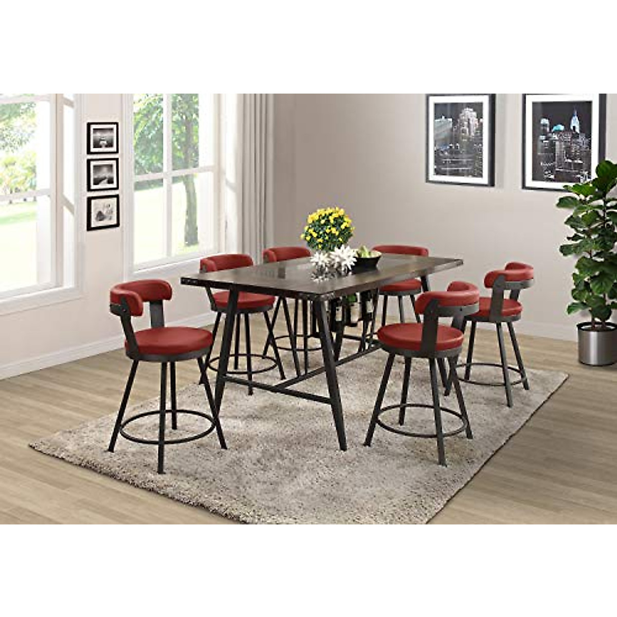 Lexicon Hoisington Swivel Counter Height Chairs (Set of 2), 25.5" SH, Red