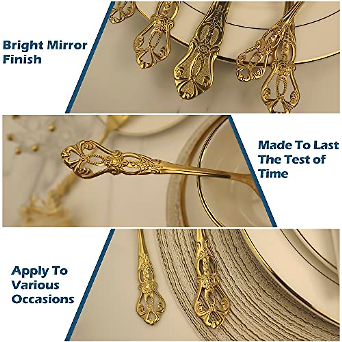 Runfly Gorgeous Retro Royal Gold Stainless Steel 20 Pieces Flatware Set, Golden Silverware Set, Anti-rust Stainless Steel Gold Cutlery Set Utensils Including Fork Spoon and Knife