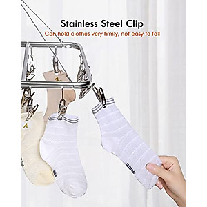 Gorffy Clothes Drying Rack with 26 Clips, Aluminum Sock Hanger Laundry Rack, Clothing Drying Rack with Windproof Hook, Sock Drying Rack Indoor & Outdoor, Underwear Hanger for Baby Clothes, Bras