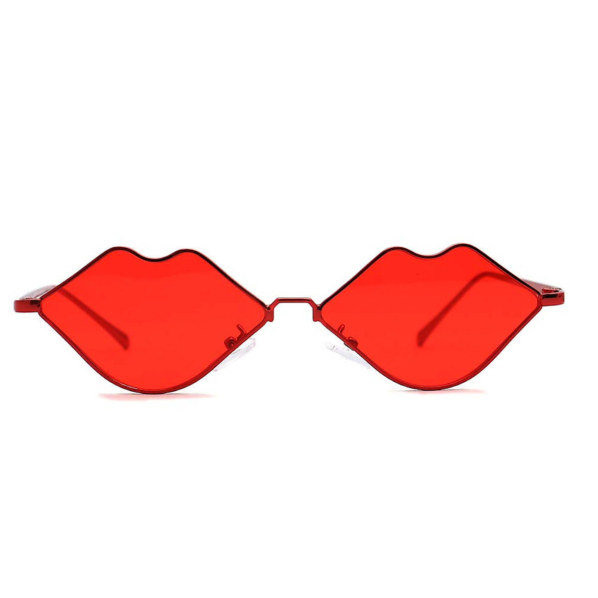 MYSNKU Sexy Lips Shape Irregular Sunglasses Women's Small Frame Metallic Thin Edge Color Sunglasses (red)
