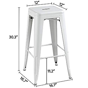 Topeakmart 30 inches Metal Bar Stools High Backless Barstool Stackable Bar Height Stools Chairs, White, Set of 4