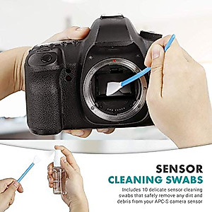 Movo Deluxe Essentials DSLR Camera Cleaning Kit with 10 APS-C Cleaning Swabs, Sensor Cleaning Fluid, Rocket Air Blower, Lens Pen, Soft Brush, 2X Small and 2X Large Microfiber Cloths and Carrying Case