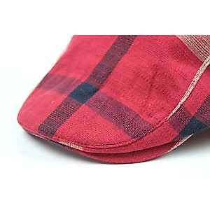 ZLSLZ 2 Pack Men's Plaid Cotton Flat Newsboy Ivy Cabbie Golf Gatsby Cap Hat Red Black