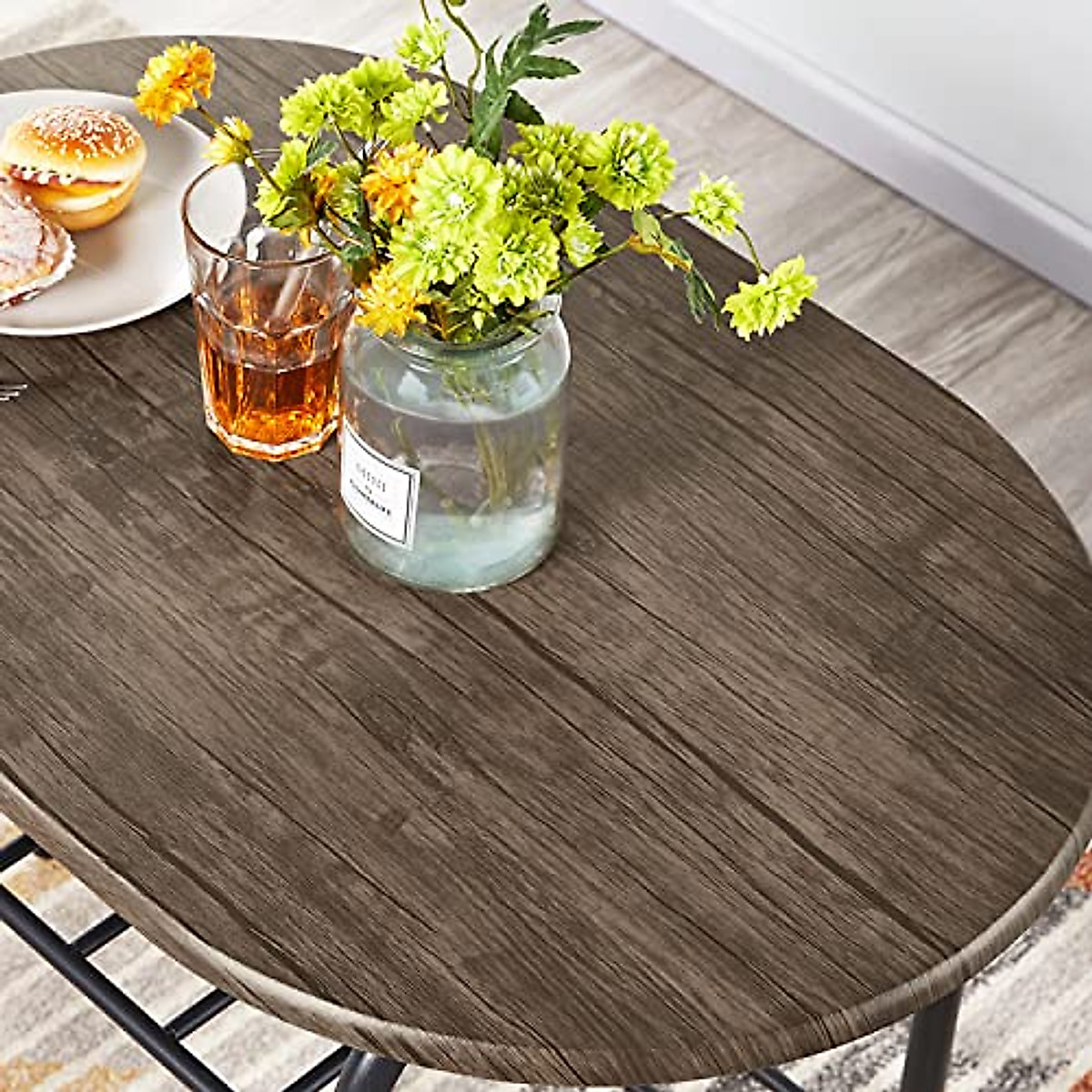 Topeakmart 3-Piece Round Dining Table Set, Kitchen Breakfast Table and Chairs Set for 2, Space Saving Table Set with Steel Legs, Storage Rack for Kitchens, Dining Room, Outdoor bar, Drift Brown