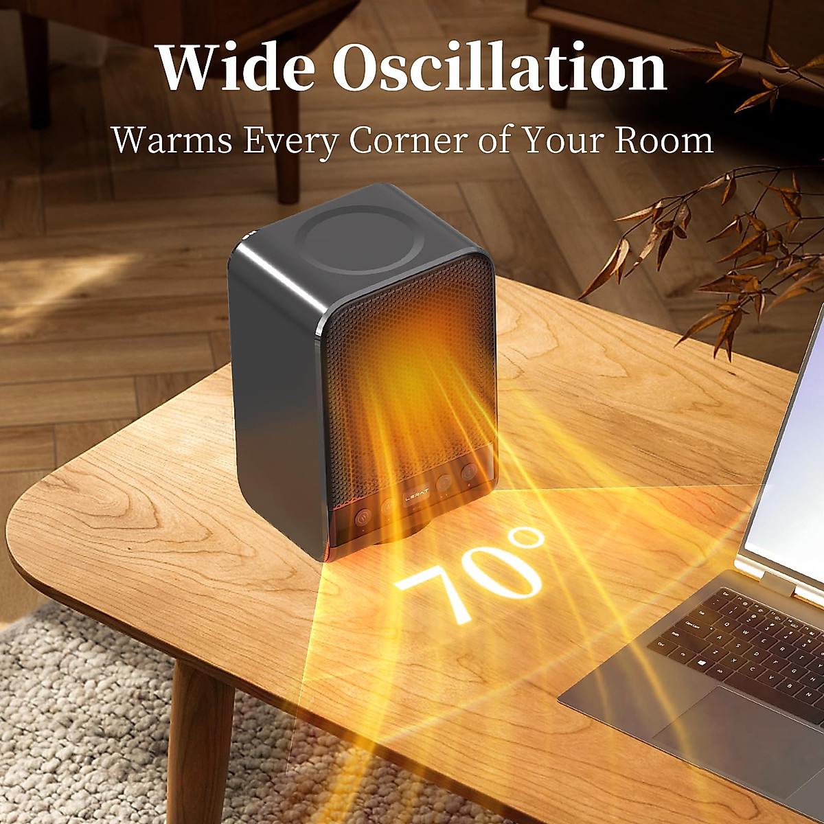 Lerat Space Heater, Portable Electric Heaters with Thermostat, 1500W PTC Fast Heating Ceramic Room Small Heater with 3 Modes, 1-12H Timer, Heaters for Indoor Use Office Bedroom Home-Black