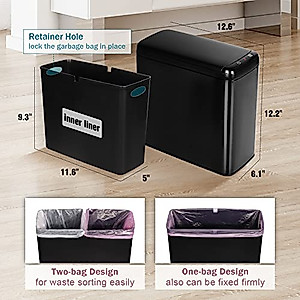 TrashAid Touchless Motion Sensor Trash Can with Lid, 2.4 Gallon Bathroom Stainless Steel Slim Trash Bin Automatic, Small Office Garbage Can Black Wastebasket for Toilet, rv, livingroom, 9 Liter