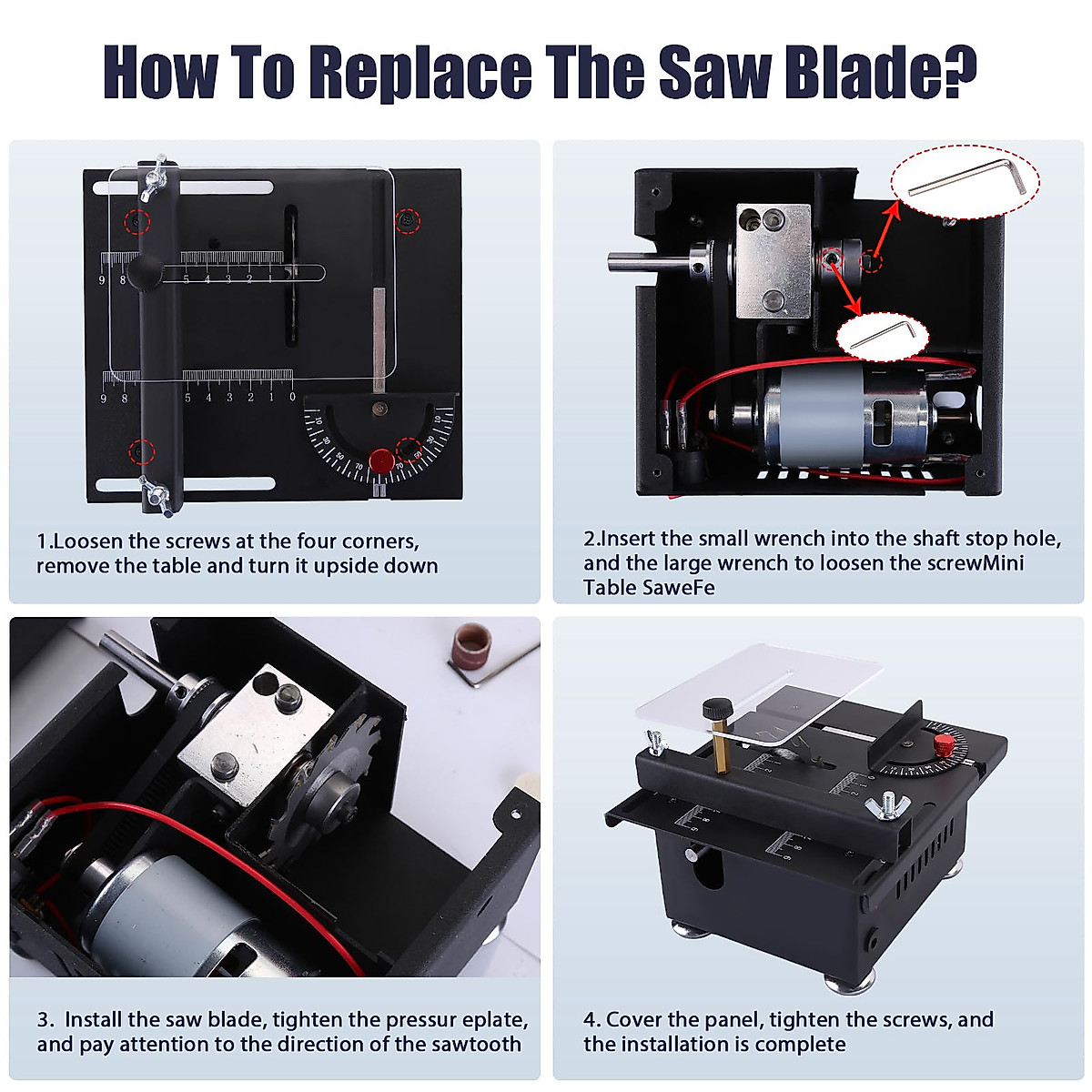 Multi Functional Table Saw,100W Mini Desktop Electric Saw Cutter Speed & Angle Adjustable 16MM Cutting Depth with Blade Flexible Shaft for Wood Plastic Acrylic Cutting Mini Table Saw