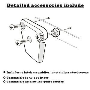 Cooler Latch Posts and Screws Kit, 4 Pack Cooler Latch, and Posts. High Toughness Cooler Latch Parts, Cooler Latch Replacement Set, Compatible with Igloo Cooler. Set of 4 Cooler Latch Posts & Screws.