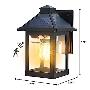 UOOIUMOY 2 Pack Solar Powered Wall Lantern Lights with 3 Lighting Modes, LED Dusk to Dawn Solar Sconce Outdoor Wall Mount, Motion Sensor Front Porch Lights Fixtures Waterproof for Patio Garage