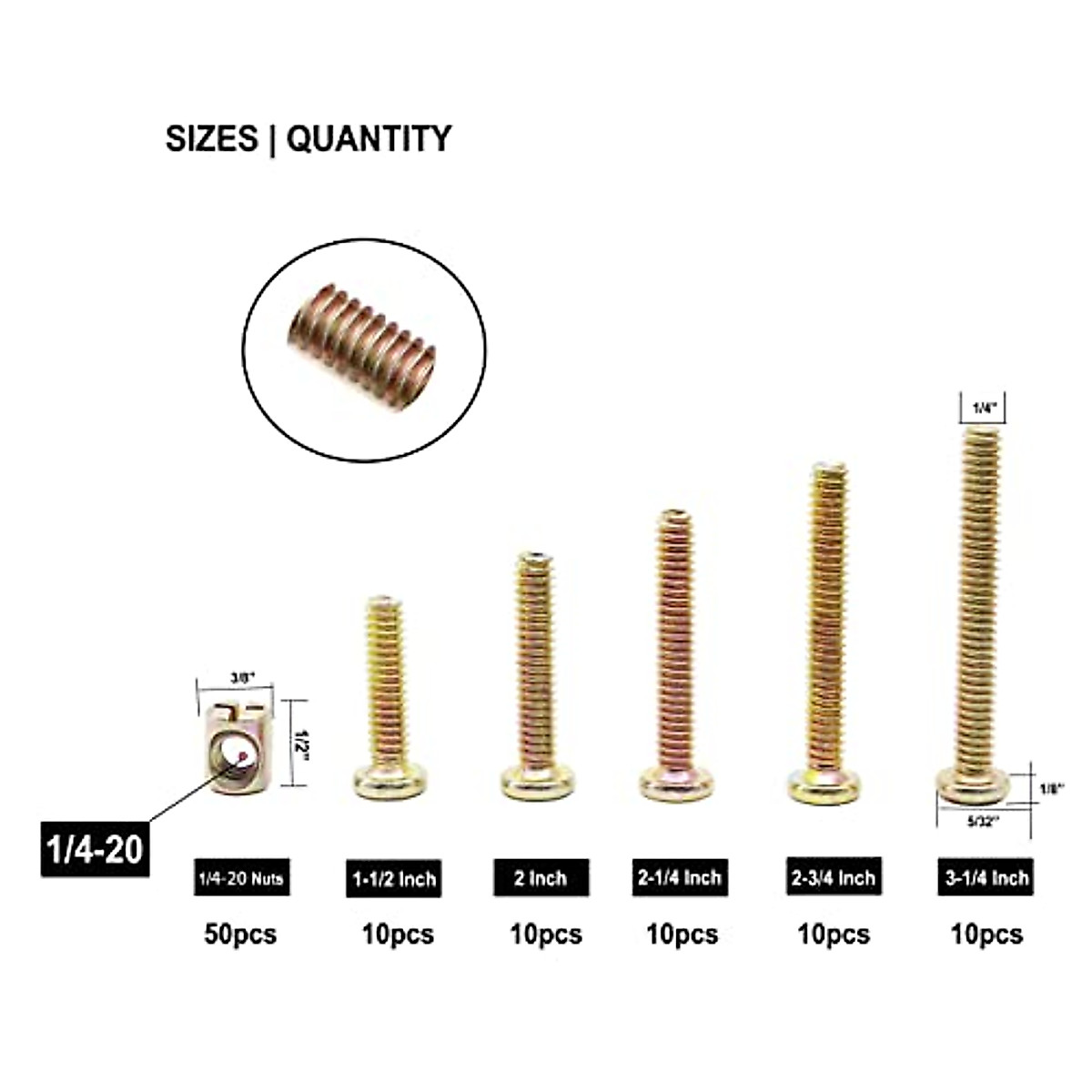 binifiMux Baby Bed Crib Screws Hardware Replacement Kit, 100pcs 1/4-20" Crib Hardware Screws Barrel Nuts Replacement Kit for Cot Chairs Furniture
