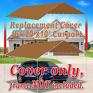Strong Camel Outdoor Carport Conopy Cover 10x20 FT Replacement for Car Tent Top with Ball Bungees, TAN (Only Cover, Frame Not Included)