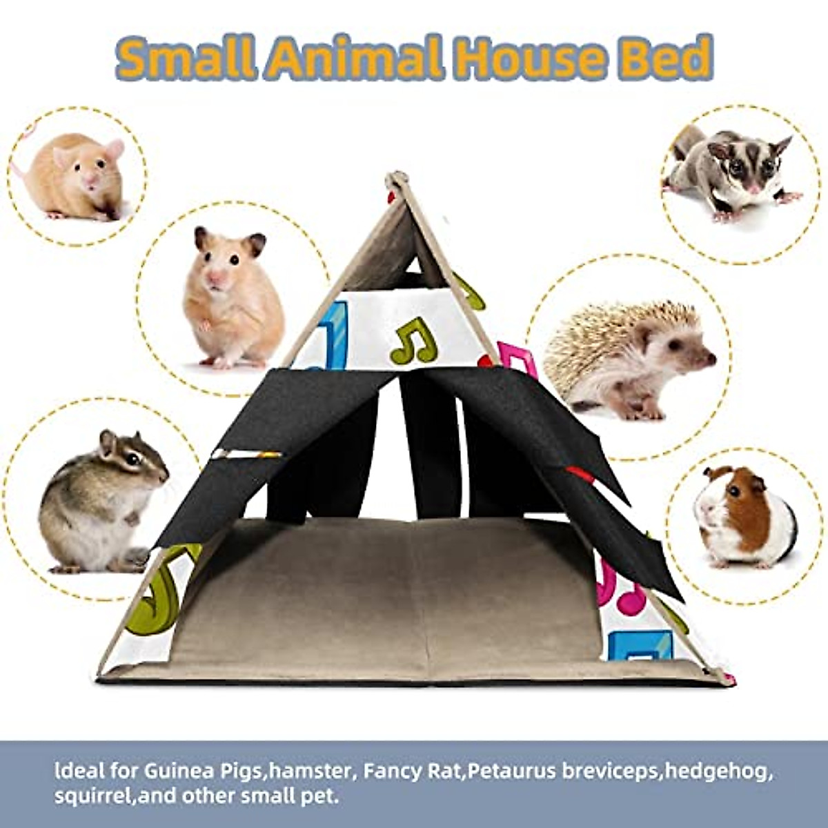 Y-DSIWX Guinea Pig Hideout Cozy Hamster House Cave for Bunny Chinchilla Hedgehog Small Animal Colorful Music Notes Theme