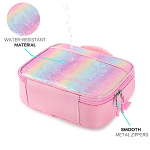 mibasies Kids Lunch Bag for Girls Toddler Sparkle Lunch Box for School Travel, Pink Blue Rainbow