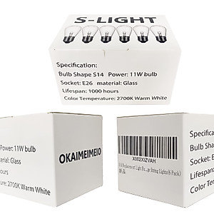 S14 Replacement Light Bulbs for String Lights, 11 Watt E26 Medium Standard Base, S14 Clear Glass Bulbs, Edison Bulb String Lights Bulbs for Outdoor Patio Garden Vintage String Lights(6 pack)