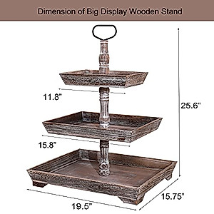 3 Tier Serving Tray Rectangle Tiered Tray Decorative 3 Tier Wood Serving Trays,Farmhouse Decor Holiday Home Decoration,Durable,Large Storage Tray (Rustic Brown)