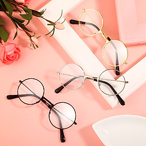 Zjoey 3 Pairs Kid Costume Santa Claus Glasses Metal Wire Rim Clear Lens Eyewear Fabric Doll Dress Up Eyeglasses Dolls Costume Accessories for Old Man Old Lady Costume (4.53 Inch, Fit for Kid Costume)