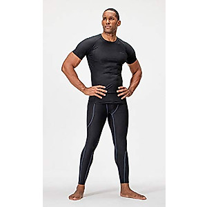 DEVOPS 3 Pack Men's Cool Dry Short Sleeve Compression Shirts, Sports Baselayer T-Shirts Tops, Athletic Workout Shirt (Large, Black/Navy/Olive)