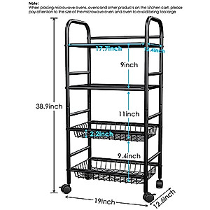 SZCSHOOL Microwave Cart, Rolling Cart Organizer Large Capacity, Microwave Cart with Storage, 4 Tier Rolling Cart, Metal Rolling Kitchen Cart, Rolling Storage Cart Sturdiness, Kitchen Storage Cart