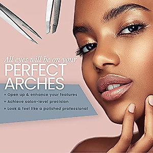 Tweezer Guru Eyebrow Tweezer Set for Women & Men - Professional Slant and Pointed Tweezers Set with Case - Precision Tweezers Kit for Facial Hair, Splinter and Ingrown Hair Removal (4 PC-W)