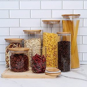 Encheng Glass Jars with Lids,Airtight Glass Food Storage Jars with Bamboo Lids,7 Pack Borosilicate Glass Pantry Storage Container for Kitchen,Pantry,Flour,Coffee,Cereal,Beans,Pasta,Powder