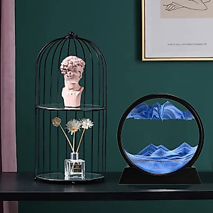 rysnwsu 3D Dynamic Sand Art Liquid Motion, Moving Sand Art Picture Round Glass 3D Deep Sea Sandscape in Motion Display Flowing Sand Frame Relaxing Desktop Home Office Work Decor (Blue, 7'')