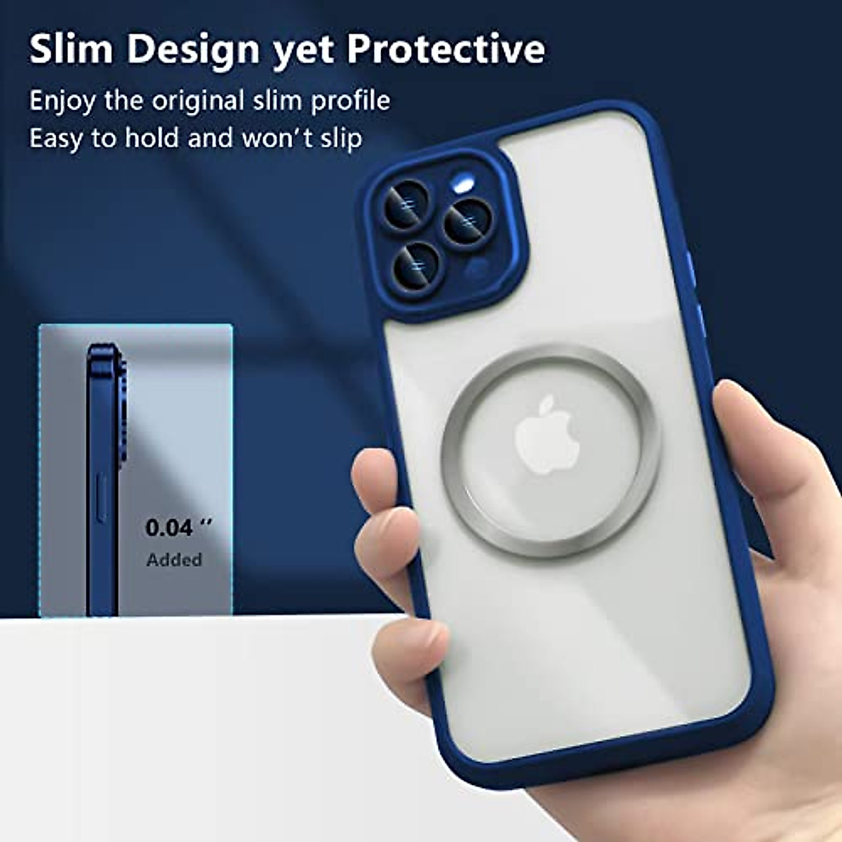 Penekin for iPhone 13 Pro Max Case, Military Grade Drop Protection Design for iPhone 13 Pro Max Case Clear with Screen Protector and Built in Camera Lens Protector (Blue)