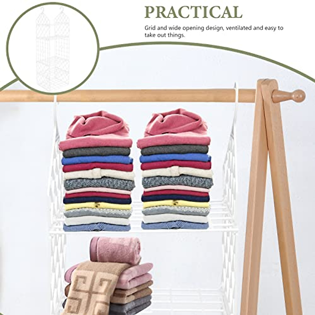 ARTIBETTER Multi- Layers DIY Foldable Hanging Closet Organizer Plastic Closet Space Saver for Clothing Sweaters Towels Pajamas Hats- Three Large One Small (White)