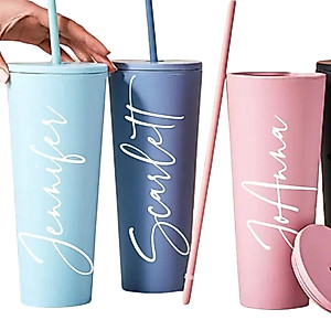 Double Wall Personalized Tumbler with Straw 24 oz | Acrylic Custom Tumbler with Straw | Lid and Straw | Personalized Gifts for Women