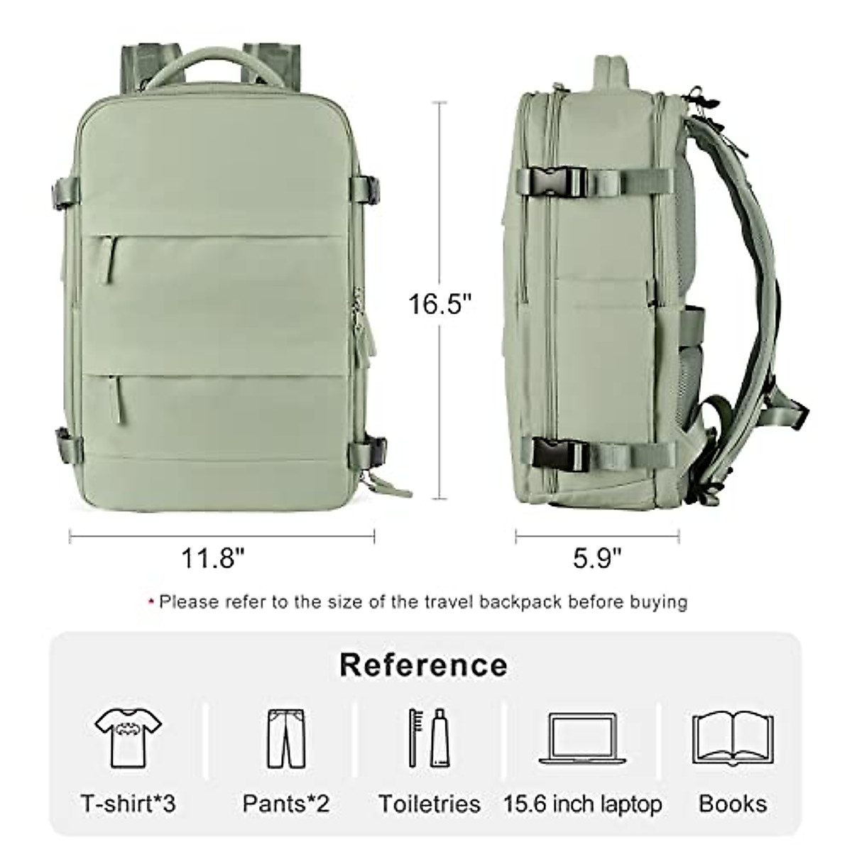 coofay Travel Backpack For Women Men Airline Approved Carry On Backpack Flight Approved Waterproof Sports Luggage Backpack Casual Daypack Small Hiking Backpack Grey Green