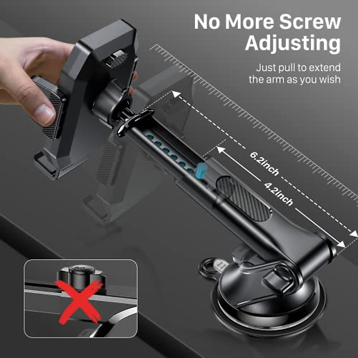 APPS2Car Phone Mount for Car Dashboard & Windshield Military Sturdy Suction Cup Phone Holder [Thick Cases & Big Phones Friendly] Cell Phone Cradle, Compatible with iPhone 14 13 All Phones & Truck/SUV