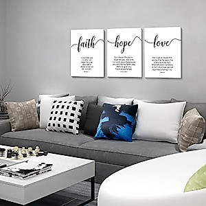 Creoate Bible Verses Canvas Wall Art, Faith Hope Love Wall Decor, Inspirational Christian Wall Art, Minimalist Canvas Print Artwork Framed Set for Bedroom Living Room Wall Decor (12x16 Inch x3pcs)…