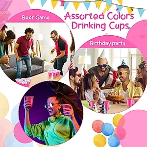 Yinkin 100 Pcs 9oz Halloween Disposable Plastic Cups Cold Drinking Cups for Birthday Party Wedding Wine Coffee Halloween Thanksgiving Christmas(Pink)