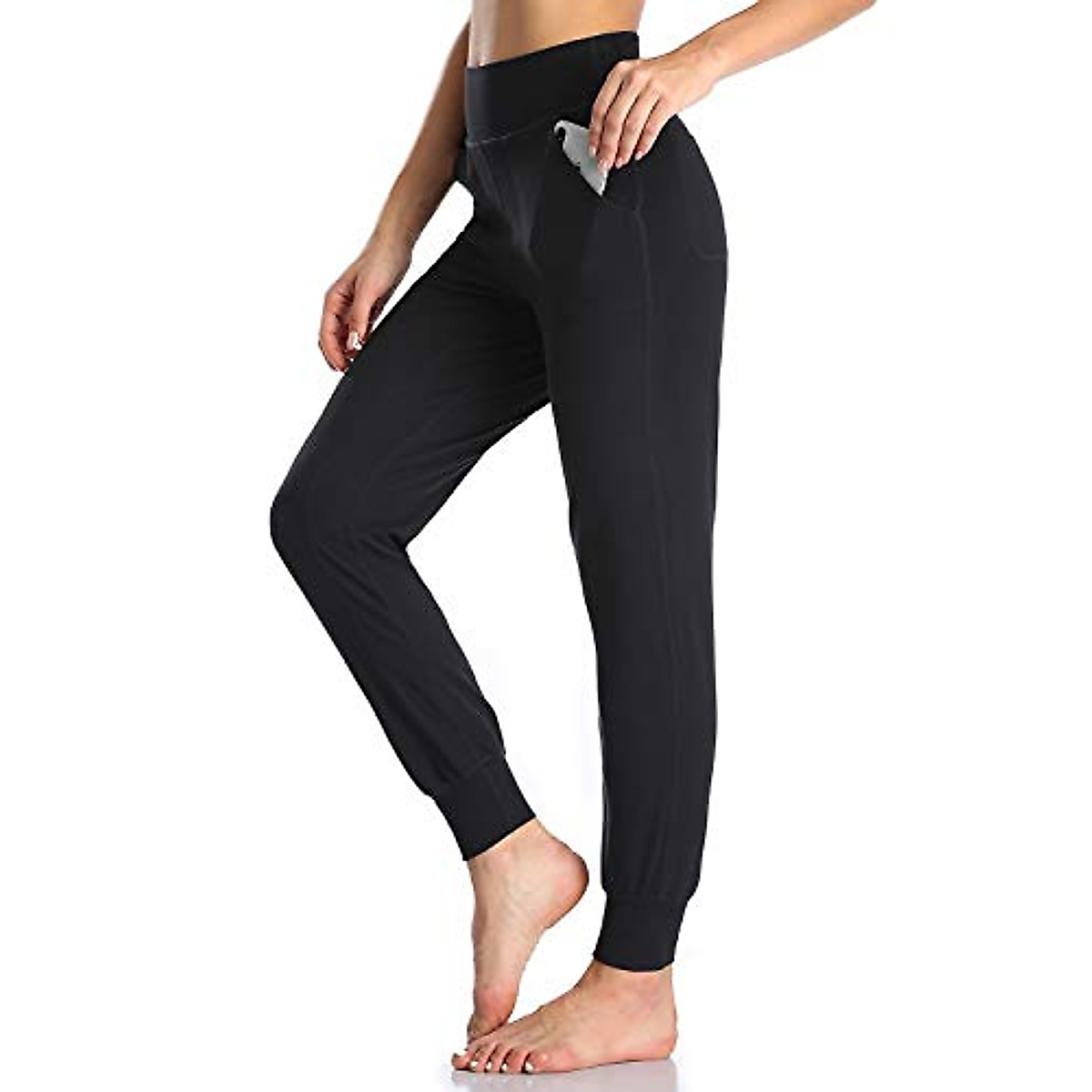 MOVE BEYOND Women's Buttery Soft Yoga Joggers 4 Pockets High Waist Lightweight Sweatpants Running Lounge Pants, Black, M