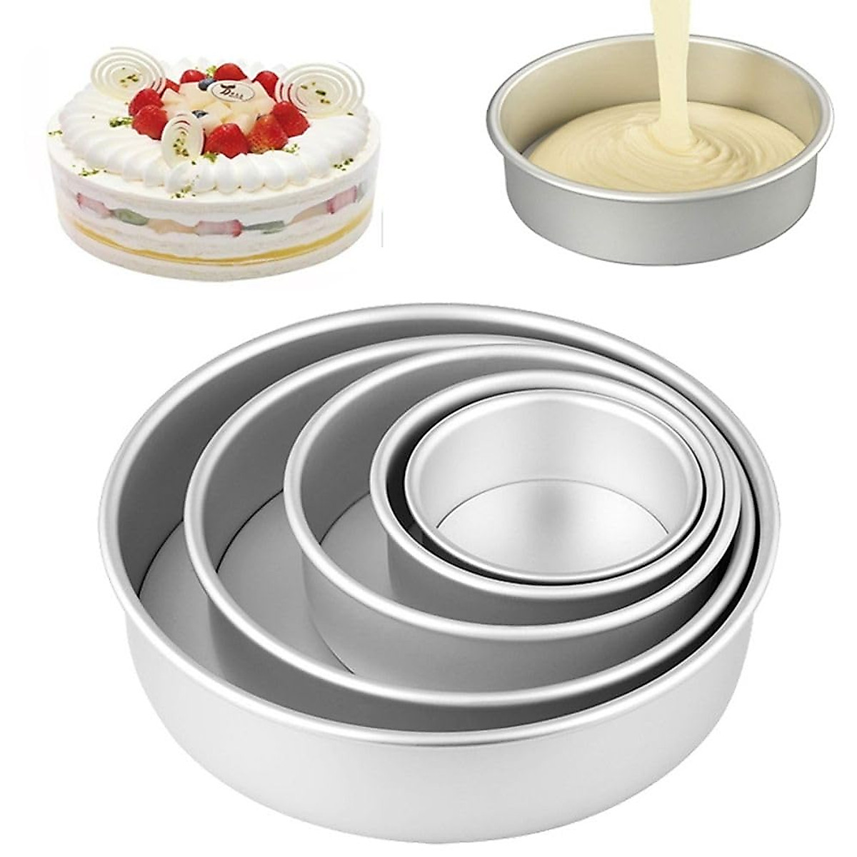 4/6/7/8/9/10/12 inch Round Cake Pans Aluminum Alloy Deep Cake Baking Pan Oven Baking Pans Cake Tin for Baking Layer Wedding Birthday Cake(4inch)