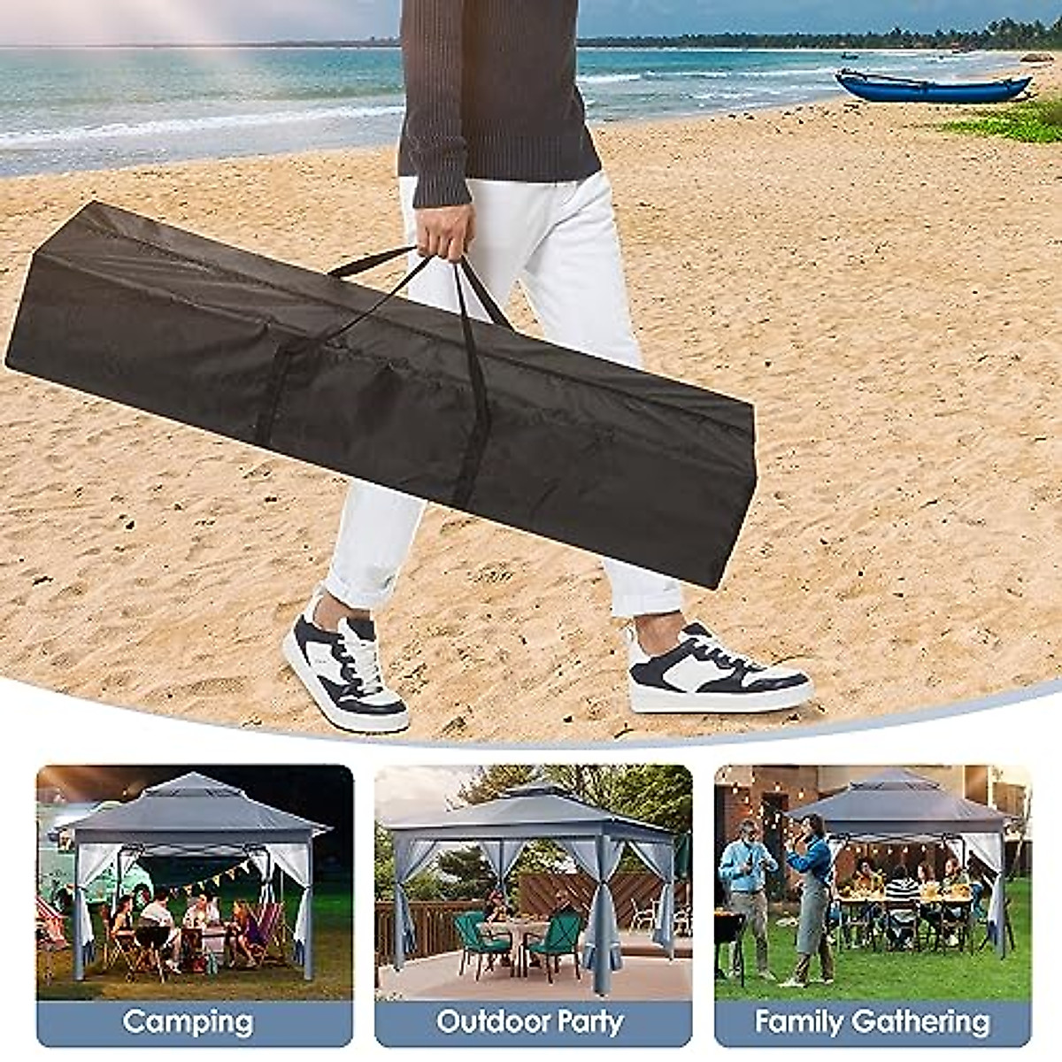 Winkalon 13'x 13' Pop Up Gazebo with Mosquito Netting, Outdoor Gazebo Waterproof Canopy Tent with Double Roof Tops and 169 Square Feet of Shade for Patio, Group Gatherings, Camping Shelter (Grey)