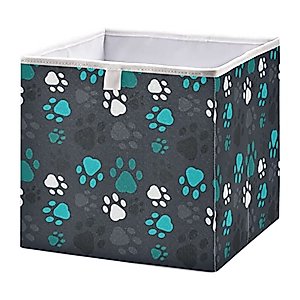 WELLDAY Storage Basket Cute Paw Prints Foldable 11 x 11 x 11 in Cube Storage Bin Home Decor Organizer Storage Baskets Box for Toys, Books, Shelves, Closet, Laundry, Nursery