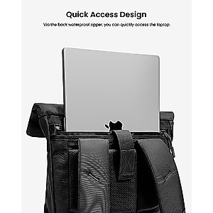 tomtoc Roll Top Laptop Backpack, Lightweight, Water-Resistant Commute Expandable Casual Daypack for 13-16 inch MacBook, Rucksack for Work College Trip, Large Capacity Adjustable 17-23L, Black