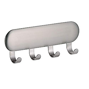 mDesign Metal Peel and Stick Adhesive 4 Hook Storage Rack - Wall Mount Organizer for Entryway, Mudroom, Hallway, Kitchen, Office - Holds Car/House Keys, Leashes - Brushed Stainless Steel