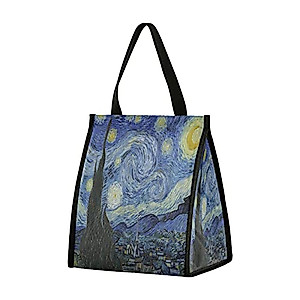 ALAZA Van Gogh Starry Night Insulated Lunch Bag for Women Men Adult Lightweight Reusable Lunch Tote Cooler Bag for School Office Travel Work Picnic M